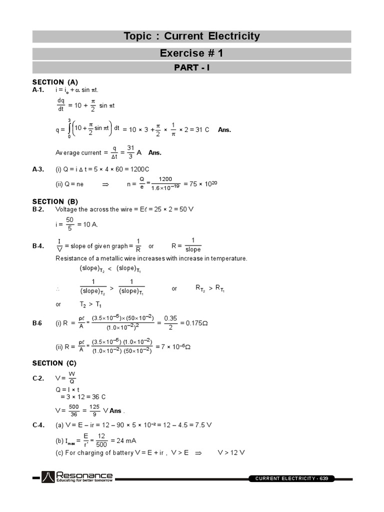 Exercise - Current Electricity | PDF | Electrical Resistance And ...
