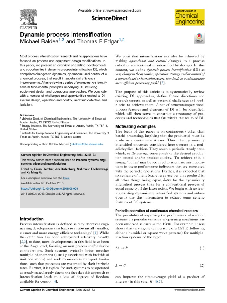 Dynamic Process Intensification: Michael Baldea and Thomas F Edgar ...
