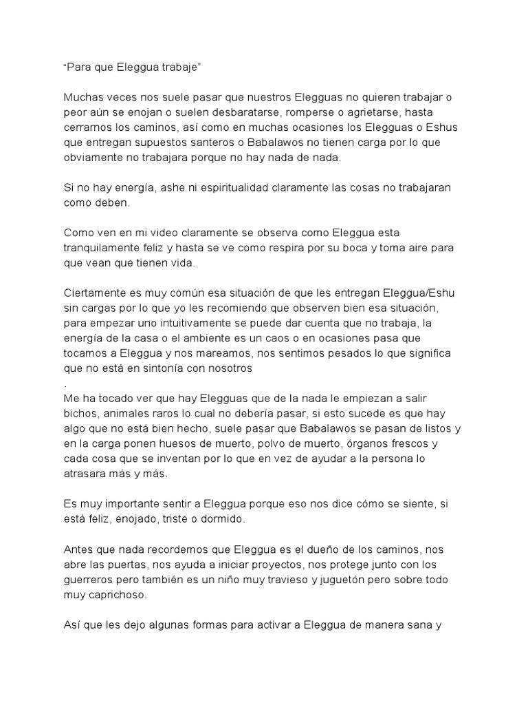 Para Que Eleggua Trabaje Pdf Ocio