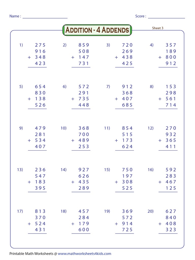 Three Digit 4addends3 | PDF