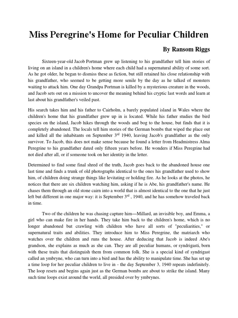 Miss Peregrine's Home For Peculiar Children: by Ransom Riggs | PDF