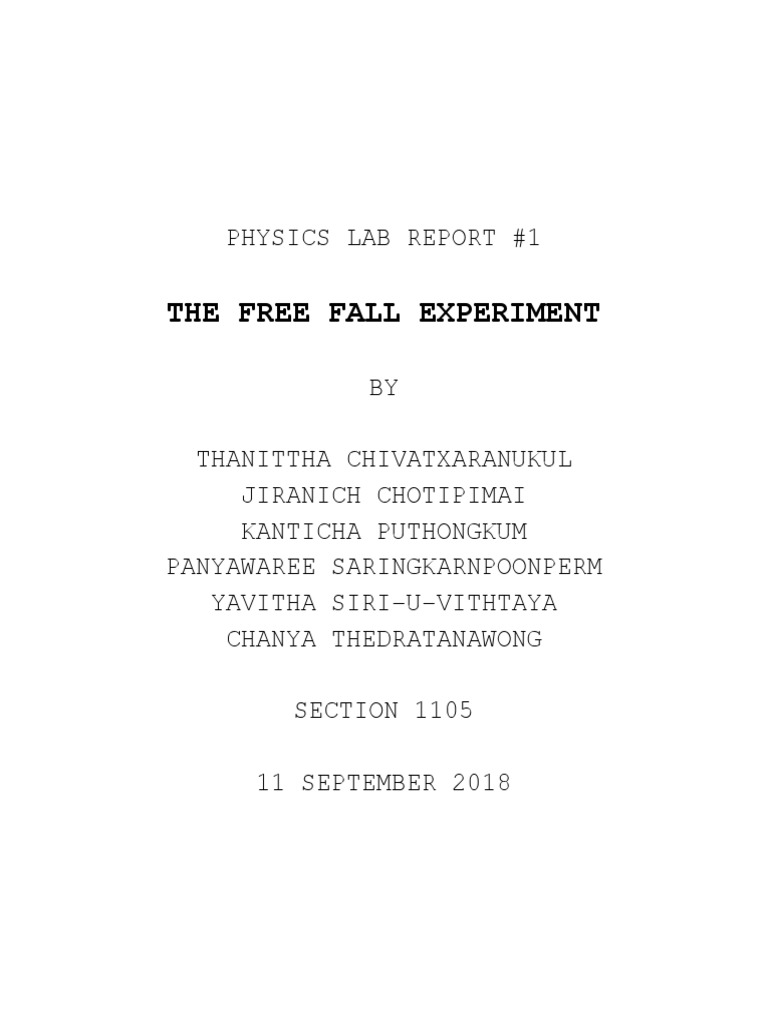 Physics Free-Fall Lab Report | PDF | Gravity | Acceleration