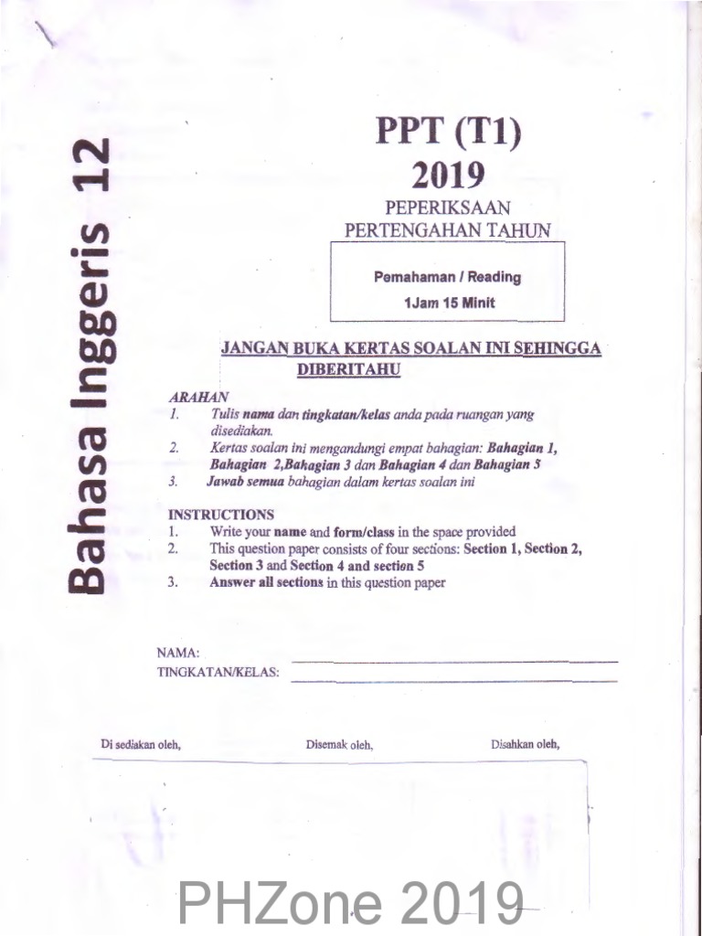 2019 Form 1 CEFR - Mid Year Exam Paper 1 - Reading - WM | PDF ...