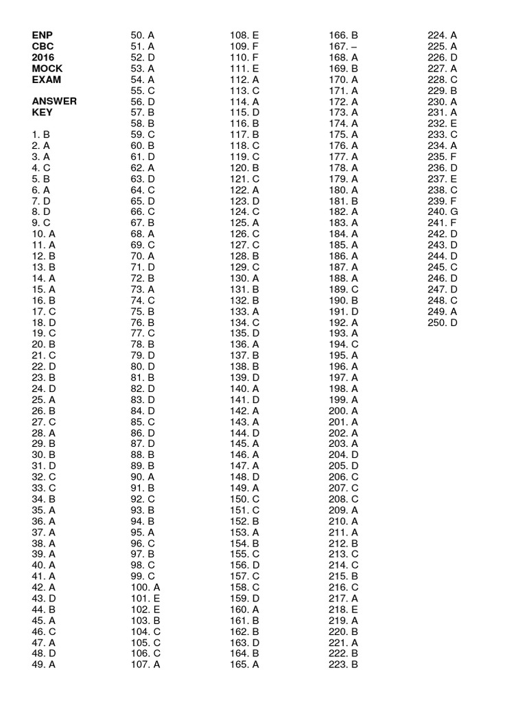 Mock Exam Answer Key | PDF
