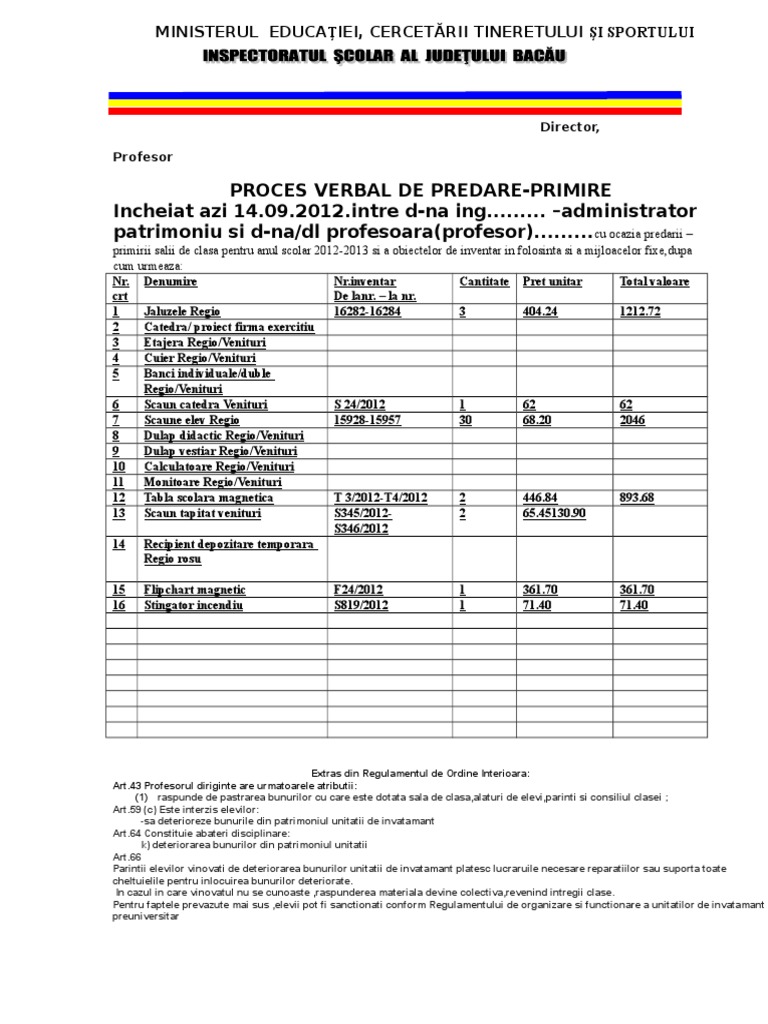 PV Predare Primire A1 | PDF