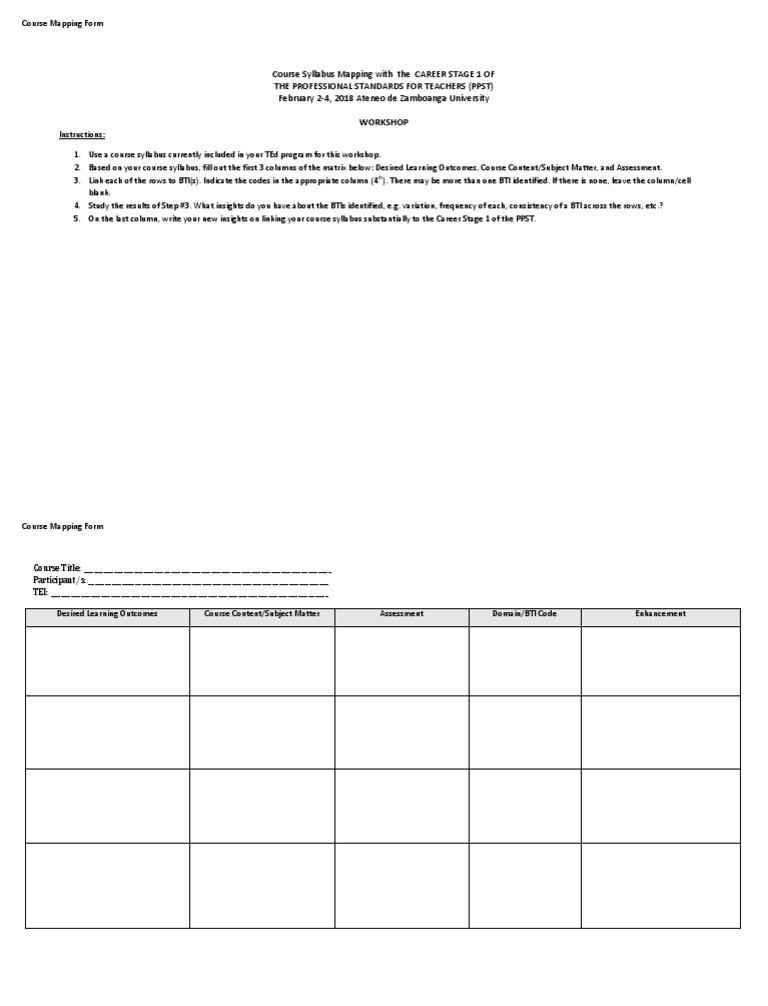 Course Mapping Form - Worksheet | PDF