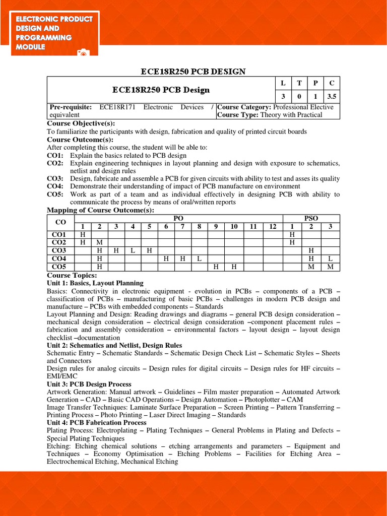 ECE18R250 PCB Design ECE18R250 PCB Design: Course Objective(s) : Course ...