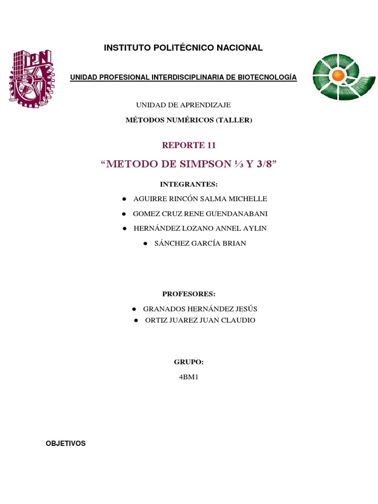 Metodo de Simpson y 3/8 | PDF | Integral | Análisis numérico