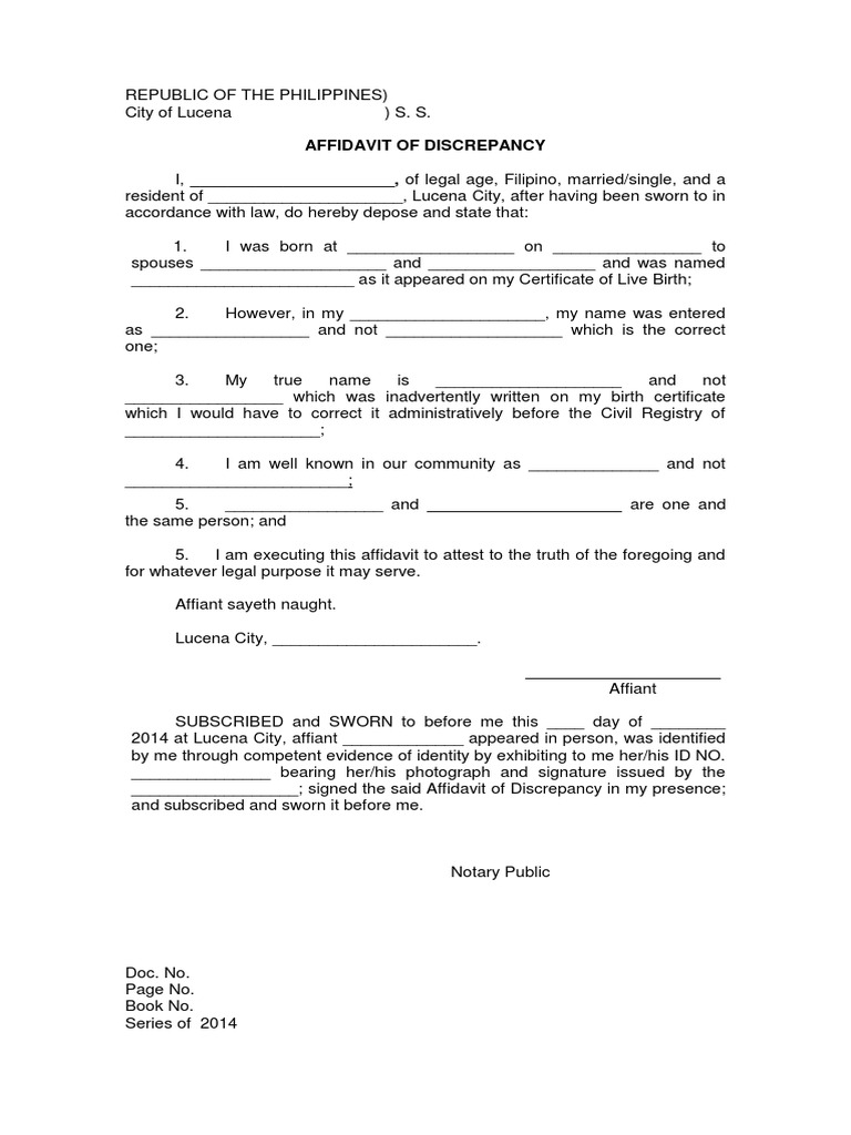 Affidavit of Discrepancy | PDF | Affidavit | Identity Document