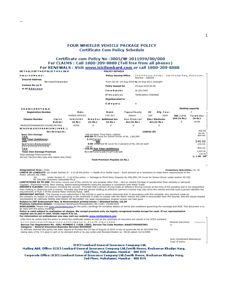 Address: Basic Own Damage | PDF | Insurance | Driver's License