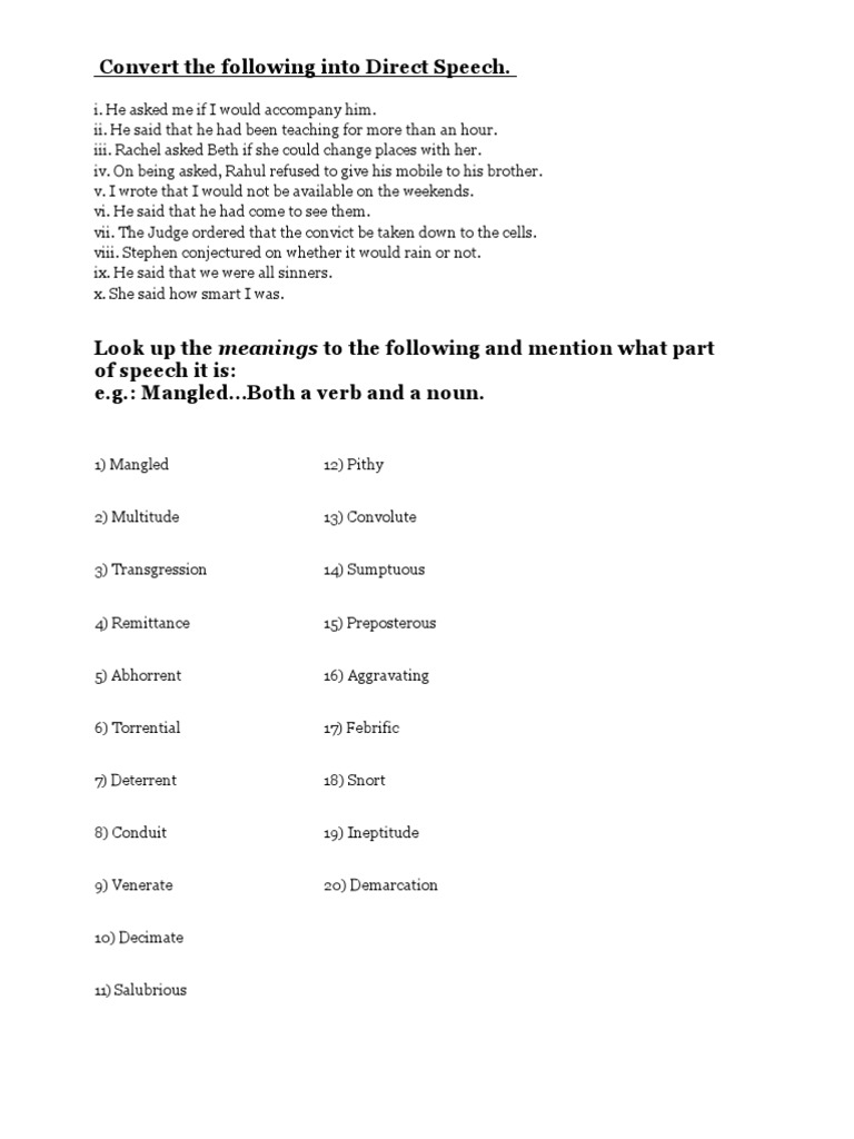 Convert The Following Into Direct Speech | PDF | Young Adult