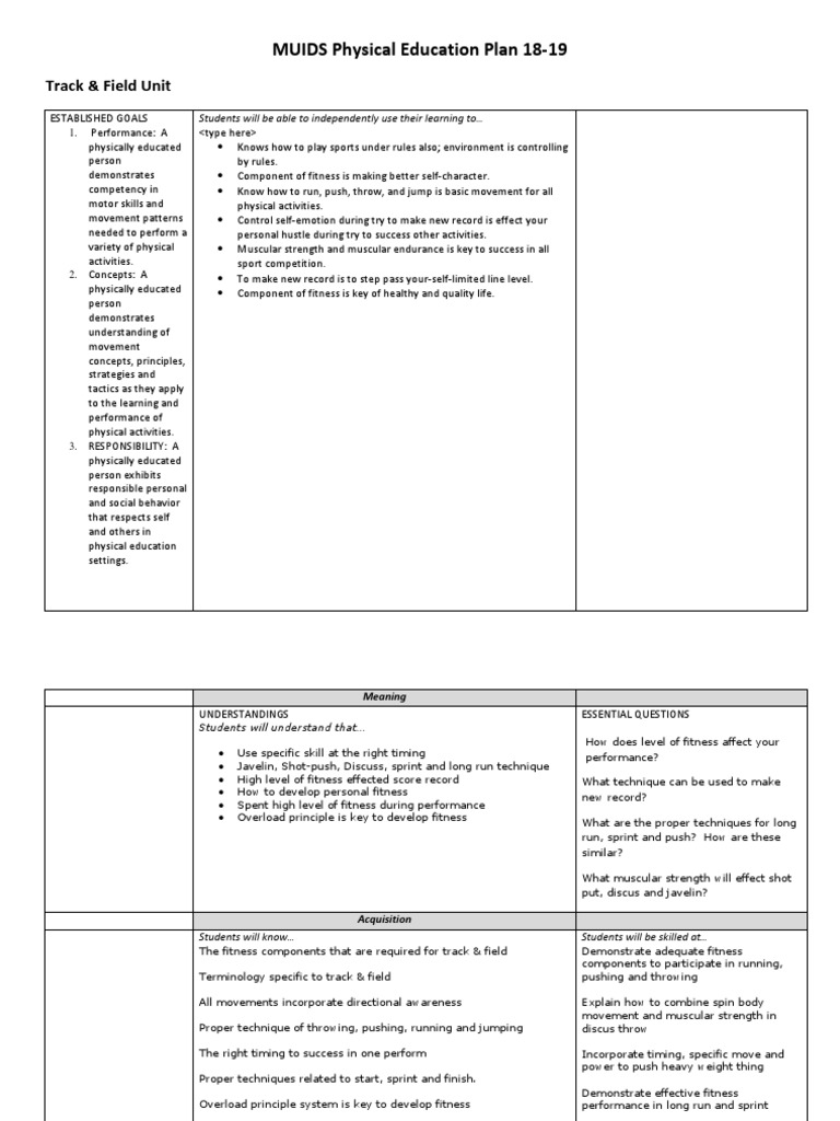 Mdius Track Field Unit 18-19 | PDF | Track And Field | Physical Fitness