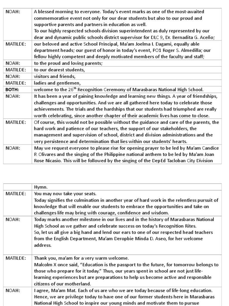 Script For Recognition 2019 | PDF