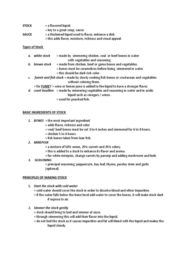 Stock and Sauce Fundamentals Guide | PDF | Soup | Broth