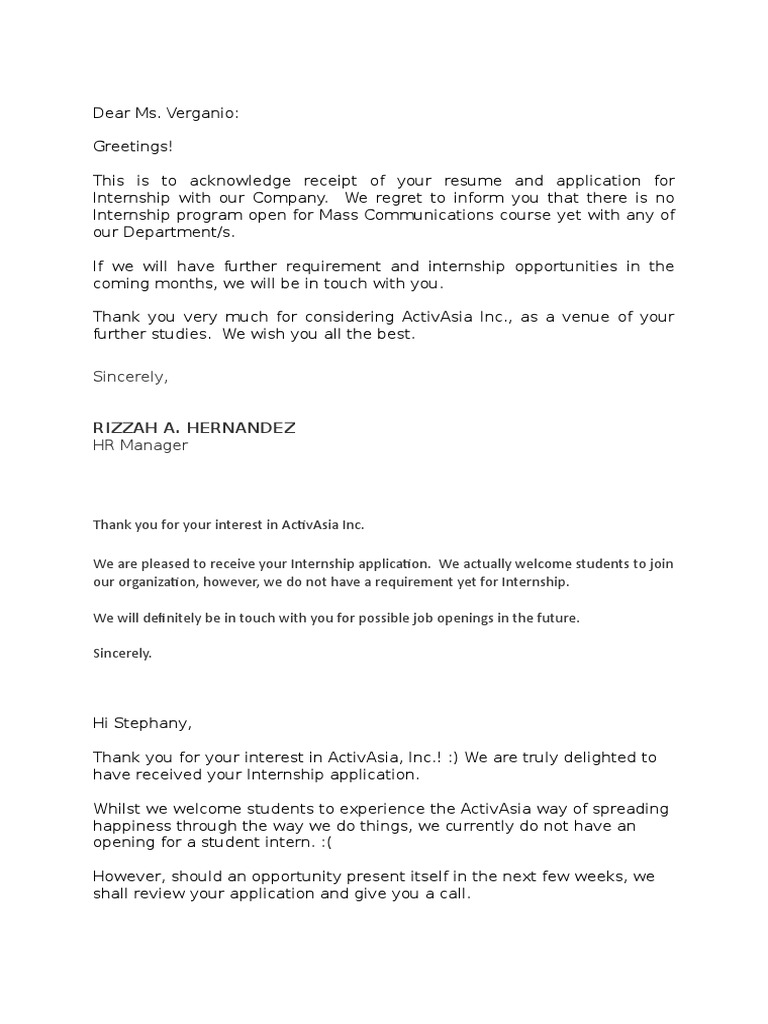 Internship Application Update | PDF