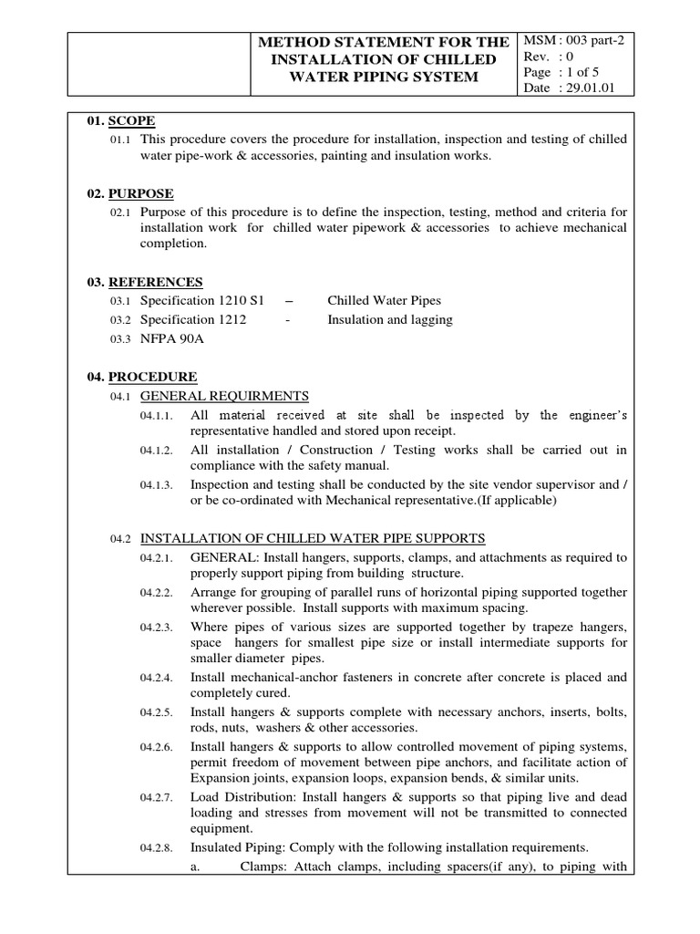 MOS of CHW Pipe Work PDF | PDF | Pipe (Fluid Conveyance) | Thermal ...