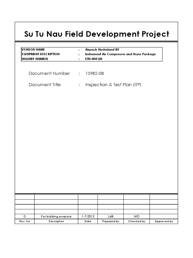 13982-COM, Inspection & Test Plan (ITP) - Compressor | PDF ...