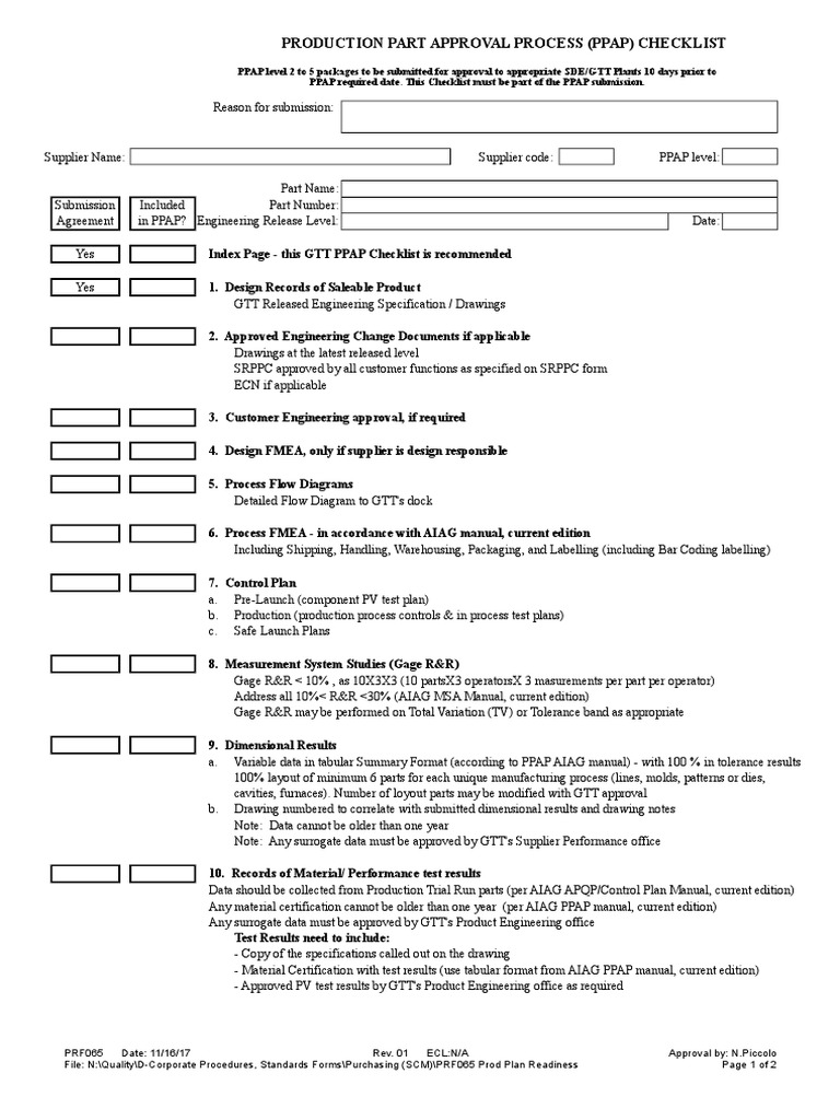 PPAP Checklist | PDF | Specification (Technical Standard) | Business Process