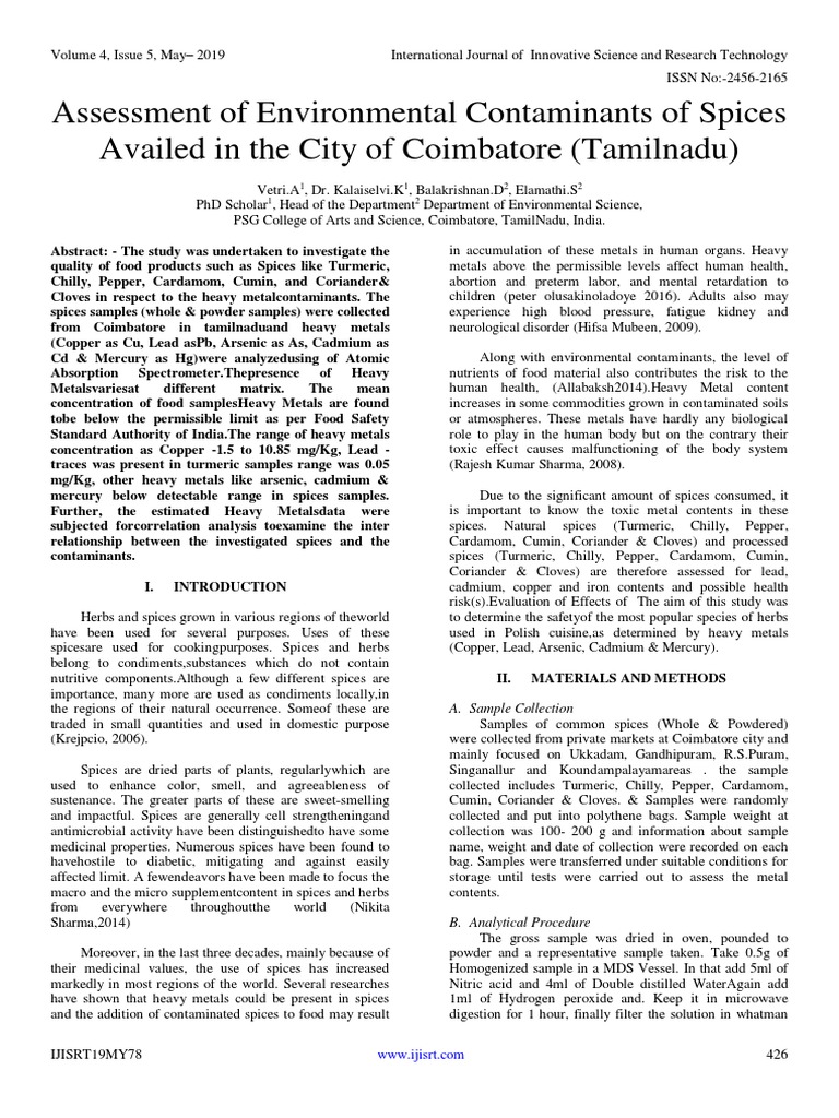 Environmental Contaminants in Spices | PDF | Spice | Cadmium