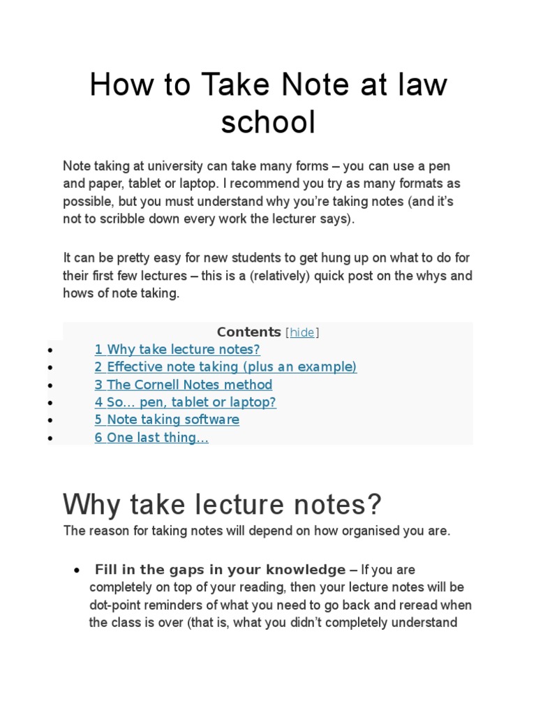 How To Take Note at Law School | PDF | Lecture | Microsoft Word