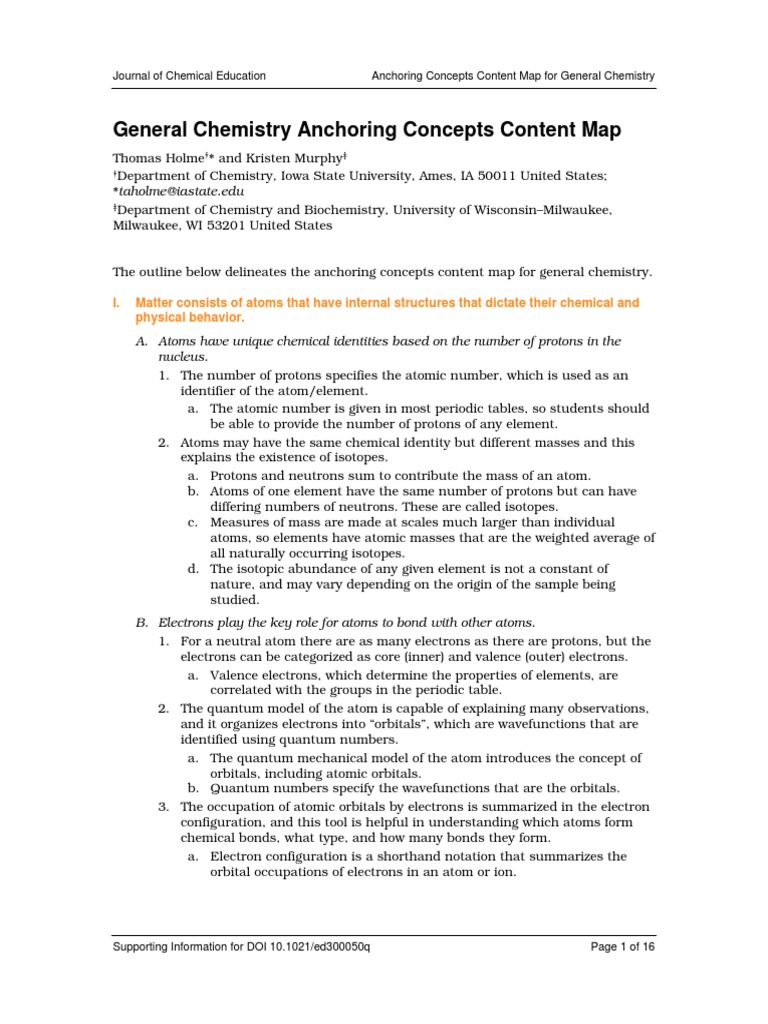 General Chemistry Anchoring Concepts Content Map | PDF | Chemical Bond ...