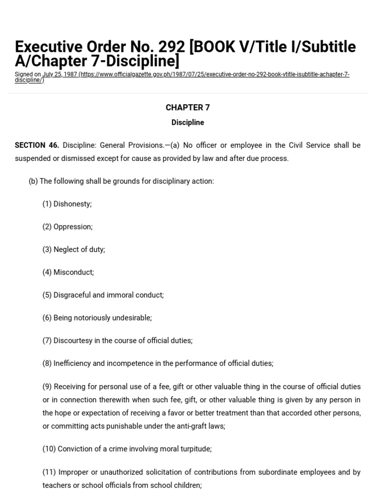 Executive Order No. 292 (BOOK V - Title I - Subtitle A - Chapter 7 ...