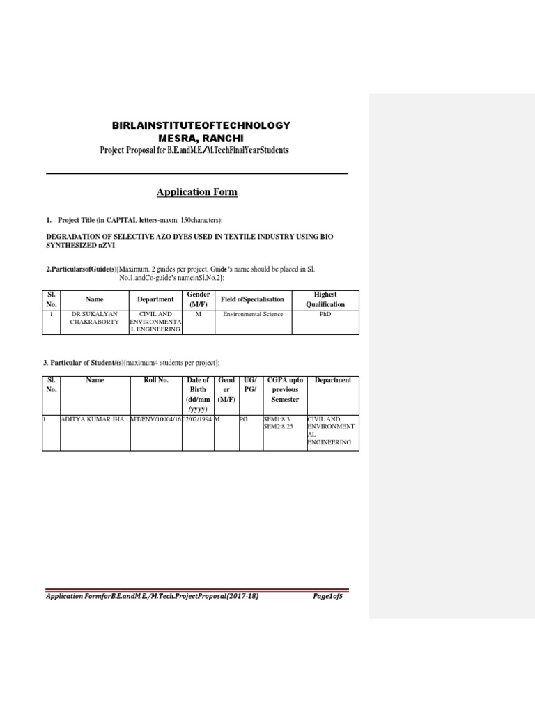 MY Letter Guideliness and Application Form For BE & ME Proje 2017-20 ...