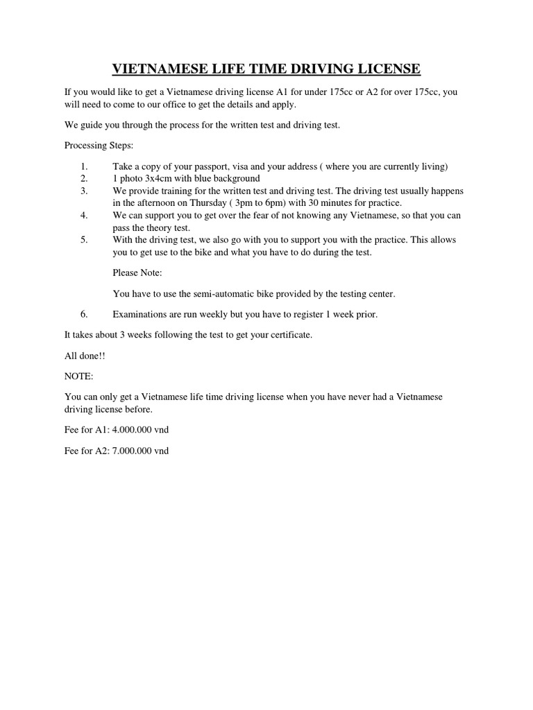 Vietnamese Life Time Driving License | PDF