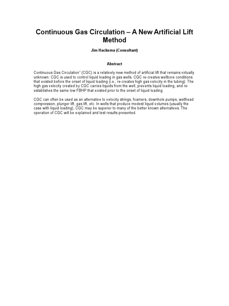 Continuous Gas Circulation for Gas Wells | PDF