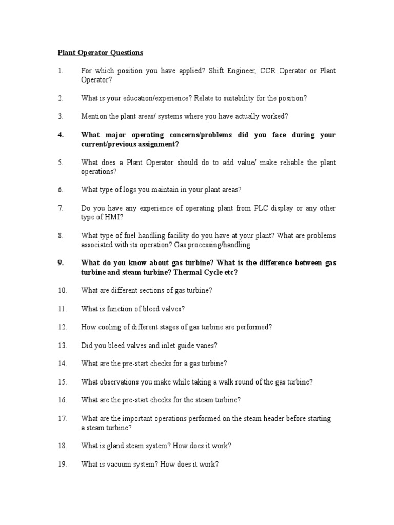 Plant Operator Questions-2 | PDF | Steam | Turbine