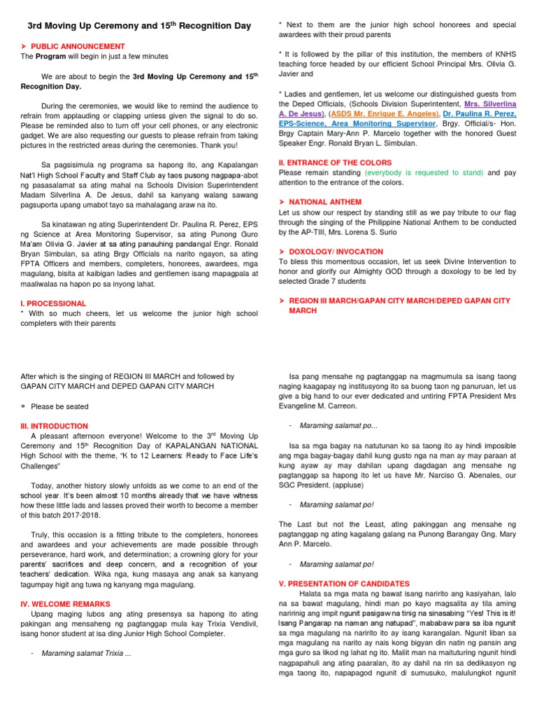3rd Moving Up Ceremony Overview | PDF | Foreign Language Studies | Wellness