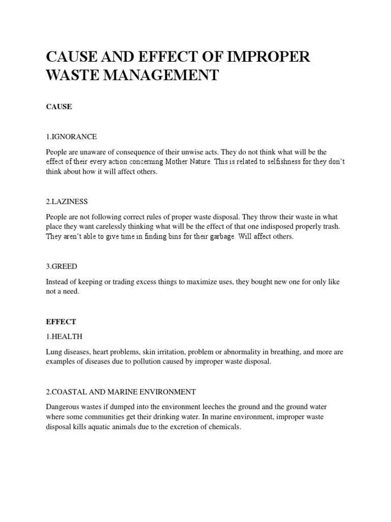Causes and Effects of Improper Waste Disposal | PDF
