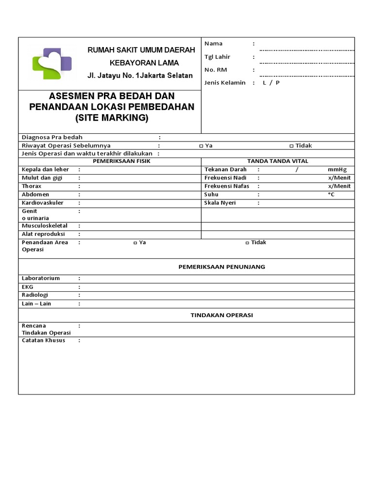 Form Asesment Pra Bedah | PDF