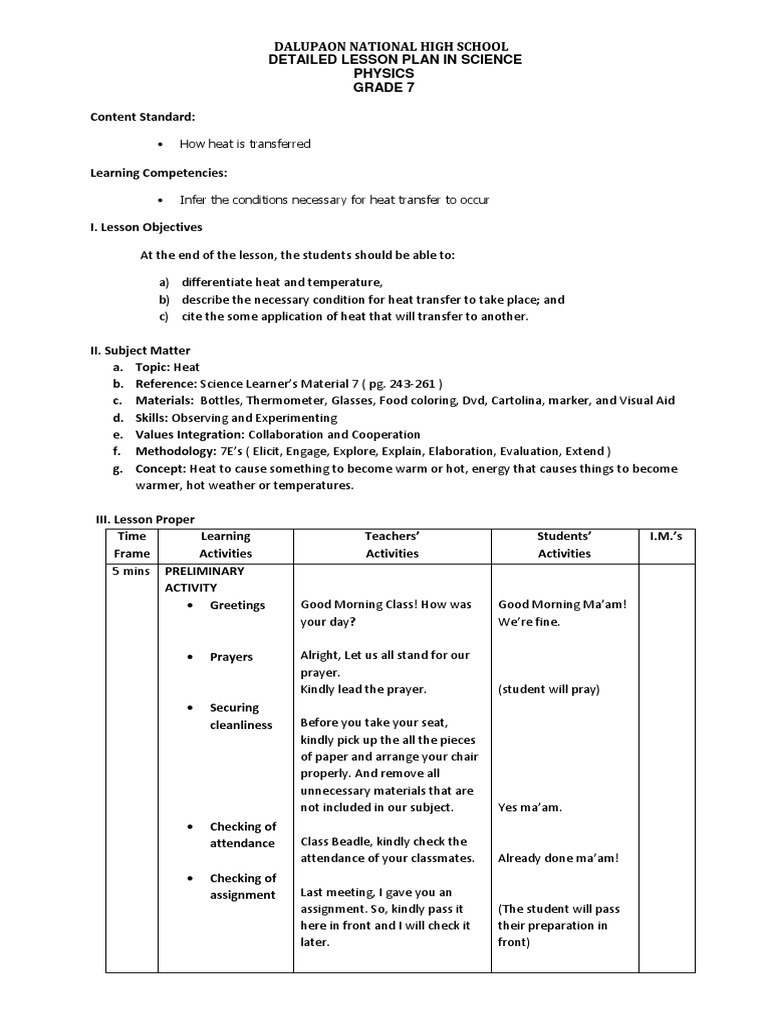 Lesson Plan 7 - Heat | PDF | Heat | Temperature