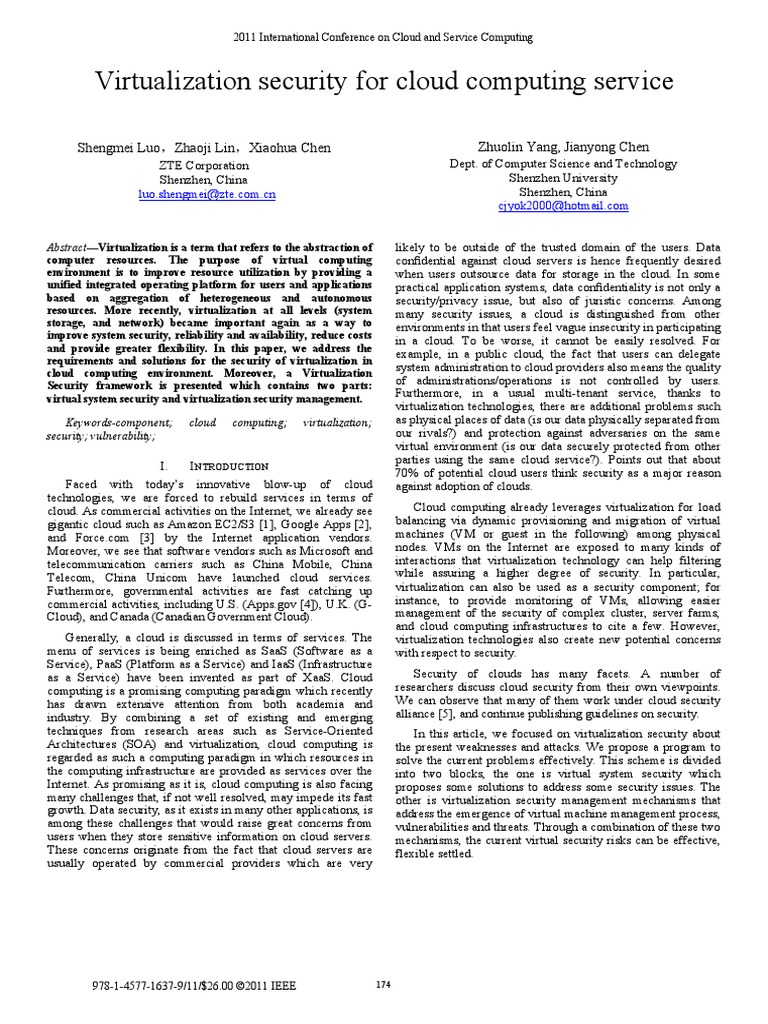 Virtualization Security For Cloud Computing Service: Shengmei Luo Zhaoji Lin Xiaohua Chen ...
