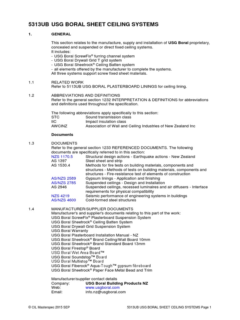 5313ub Usg Boral Sheet Ceiling Systems | PDF | Drywall | Ceiling