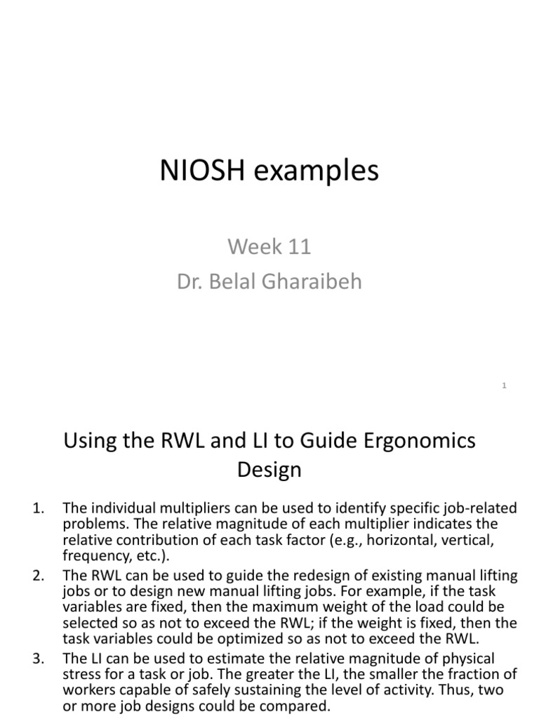 Revised NIOSH LiftinG Equation Examples Ans Explanations | PDF ...