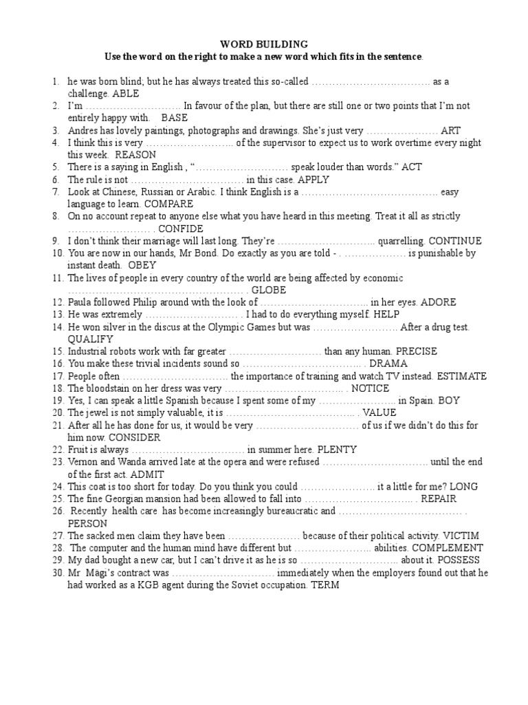 Word Building Exercises for Learning | PDF | Games & Activities ...