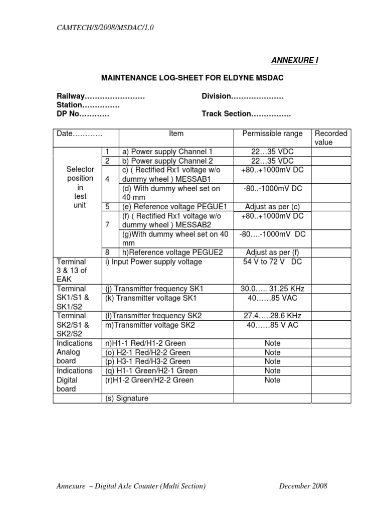 Maintenance Log Sheet | PDF | Power Supply | Direct Current