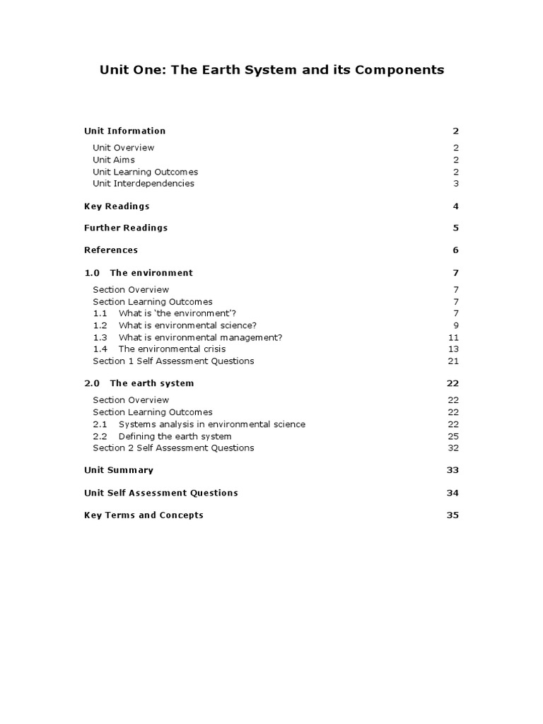 Unit One: The Earth System and Its Components | PDF | Habitat ...