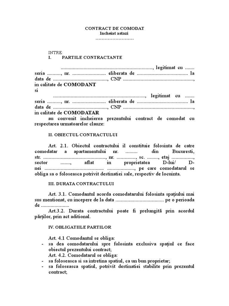 Contract de Comodat Model | PDF