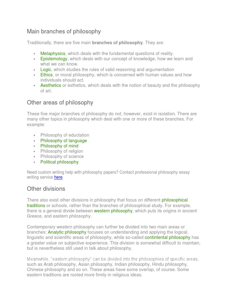 Main Branches of Philosophy | PDF