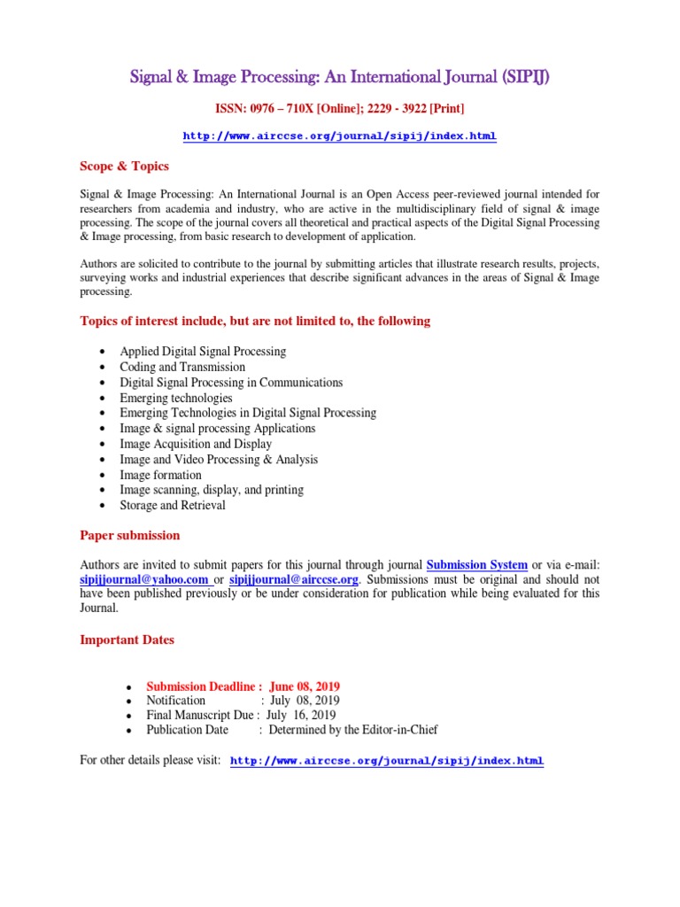 Signal & Image Processing An International Journal (SIPIJ) | PDF