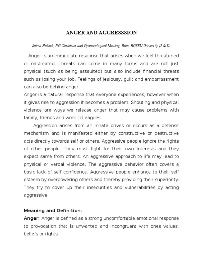 Anger Agression Pdf Aggression Anger