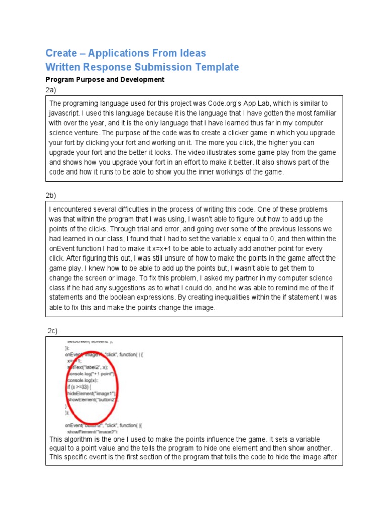 Create - Applications From Ideas Written Response Submission Template | PDF | Abstraction ...