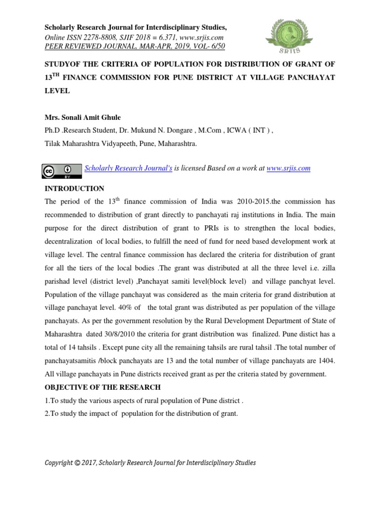 Studyof The Criteria of Population For Distribution of Grant of 13TH ...