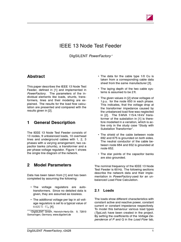 Ieee 13 Node Test Feeder: Digsilent Powerfactory | PDF | Electric Power ...
