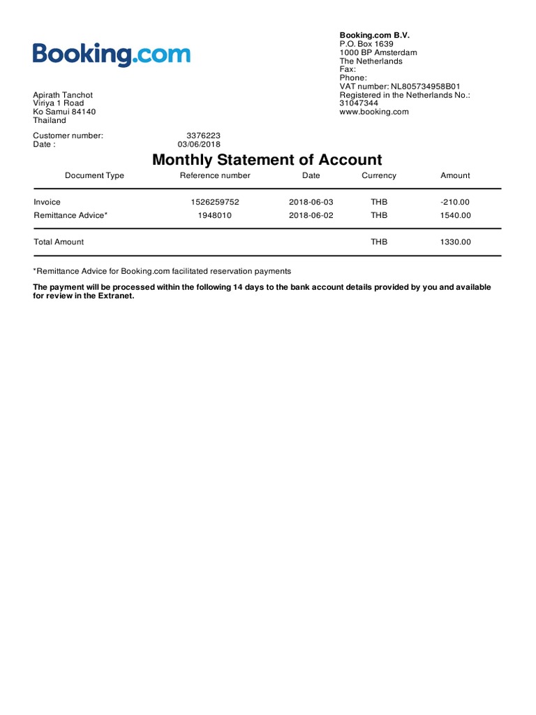 Monthly Statement of Account | PDF