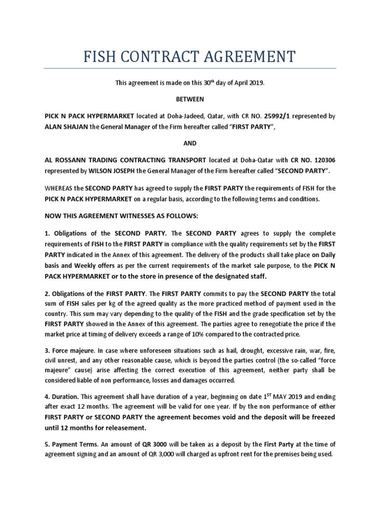 Fish Agreement | PDF | Civil Law (Legal System) | Social Institutions