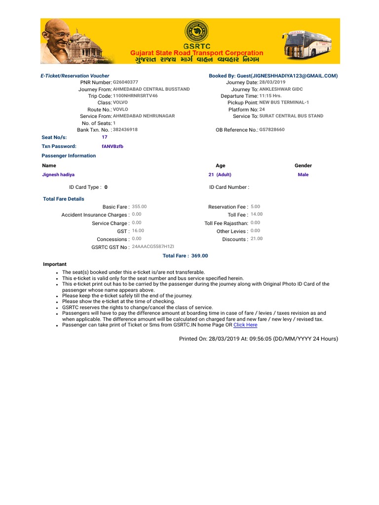 GSRTC | PDF | Fare | Identity Document